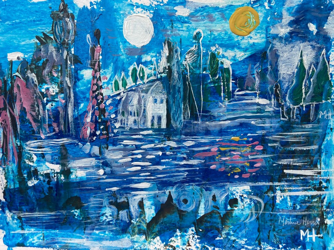 LARGE Abstract Expressionist Blue Painting Handmade in US by Martine ...