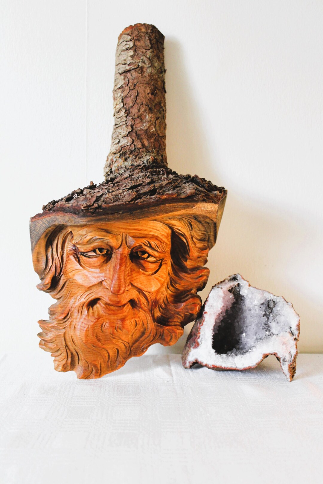 SEMI-ANTIQUE Wood Spirit Wall Art – WURZELMANN Good Luck Wizard Hand ...