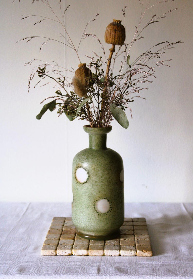 1940s Jade Green Art Glass Vase: White Dot Design, Footed - Etsy Australia