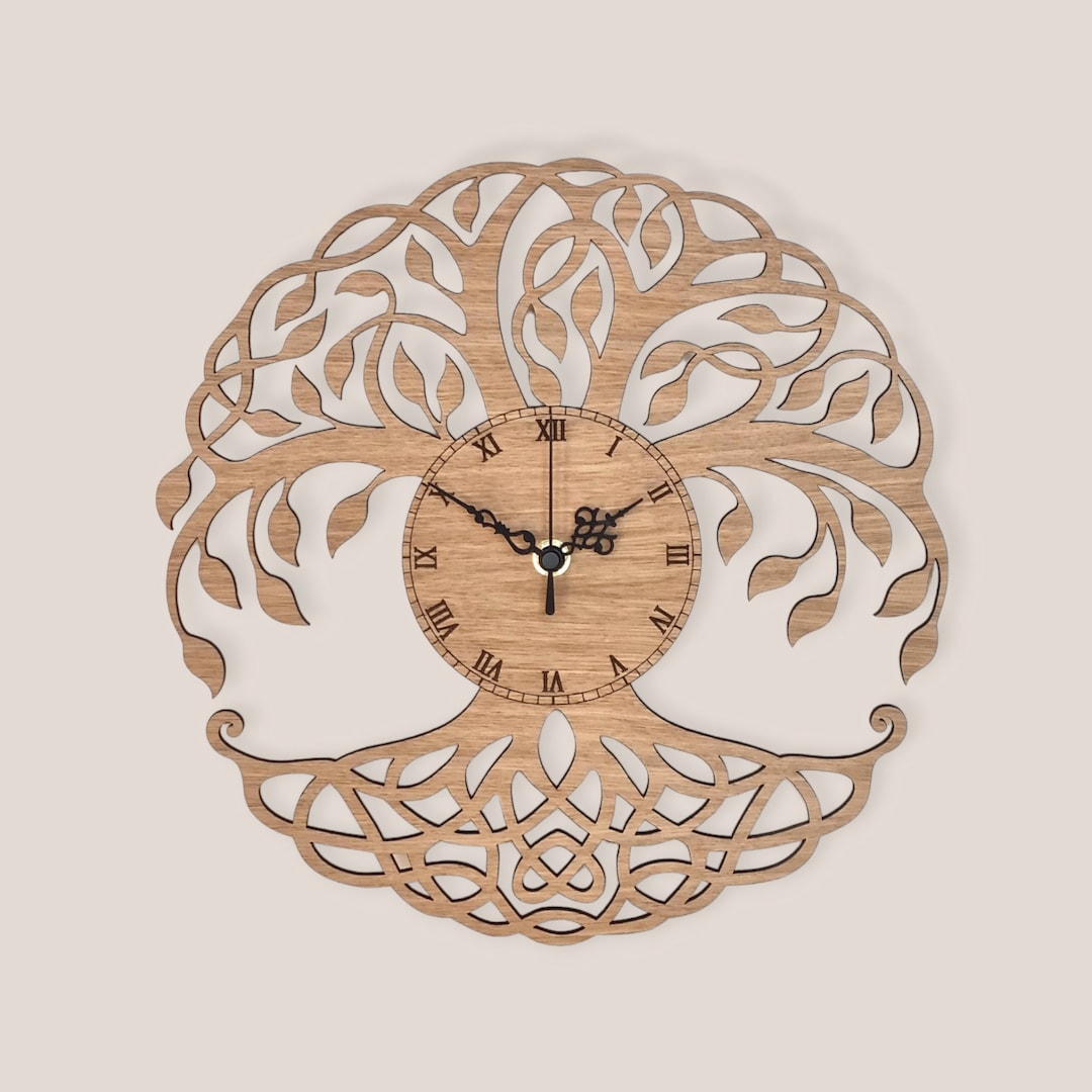 Tree of Life Clock Celtic Tree Knot Ornament Silent Decorative Oak Wall ...