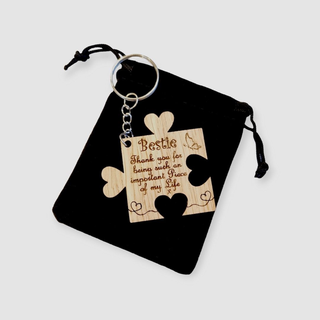 Bestie Keyring Puzzle Piece Fob Friends Birthday Gift Wooden Key Chain ...