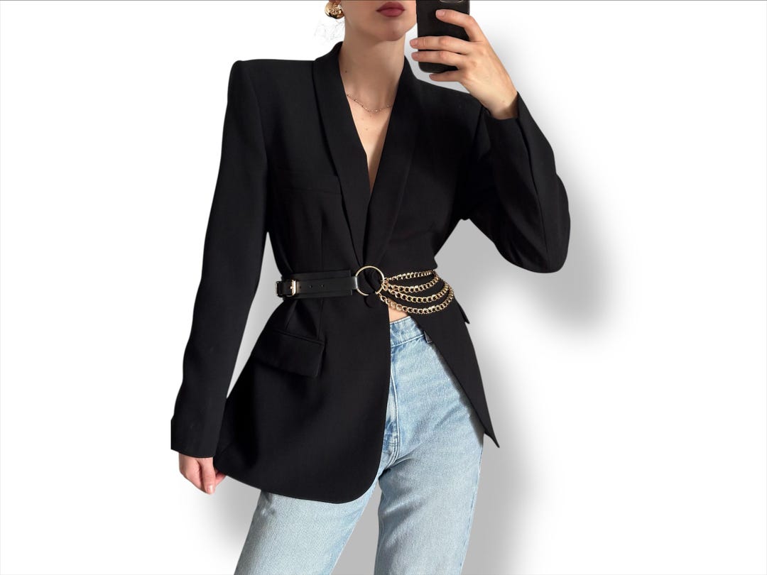 Wide Real Leather Corset Belt With Gold-tone Chain: Handmade Women's ...