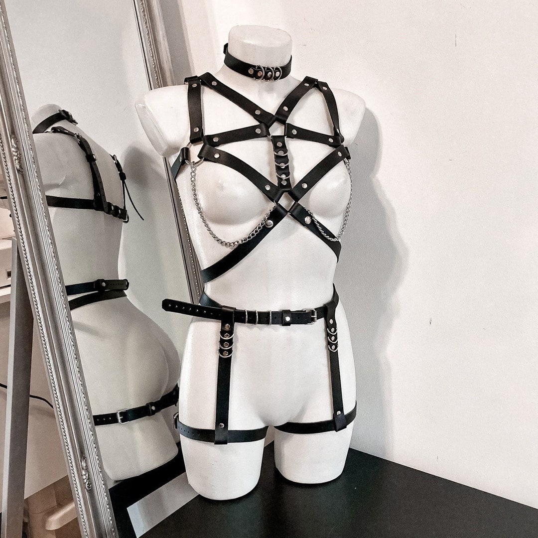 Genuine Leather Harness Set, Women Body Harnesses, Chest Transformed Belt and Leg Harness With ...