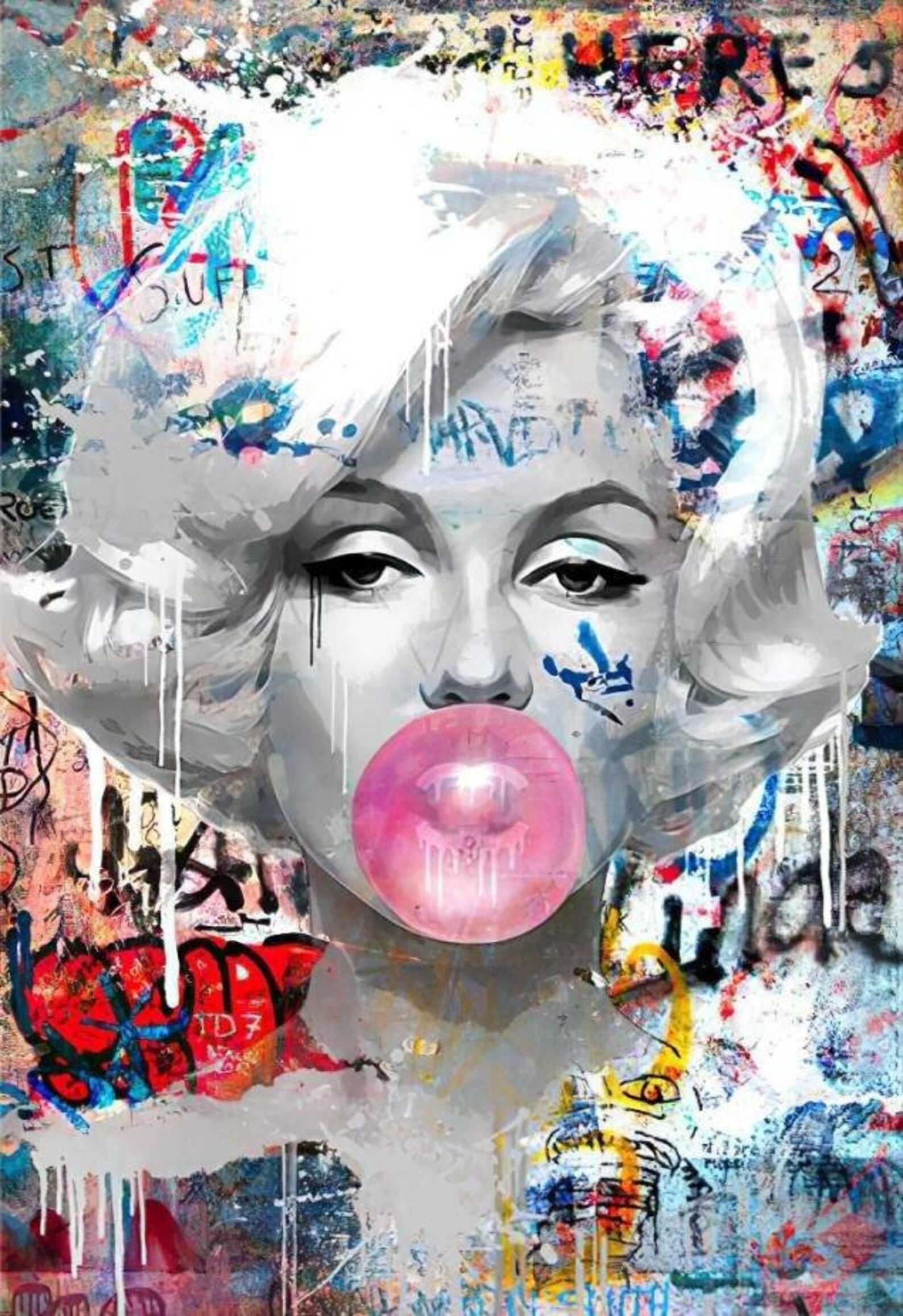 Blowing Bubble Gum Art Brigitte Bardot Marilyn Monroe Etsy France