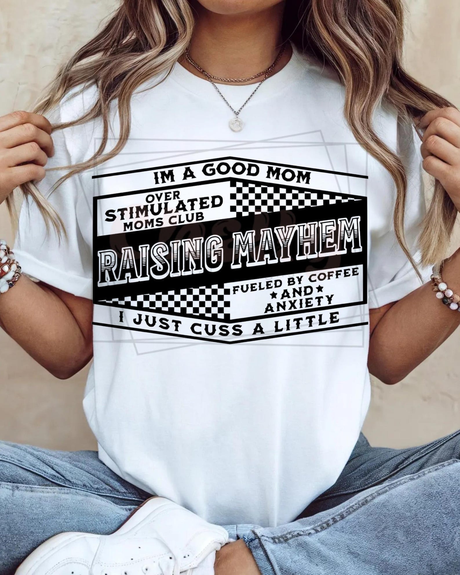 Overstimulated Moms Club PNG, Print DIY Designs, Cute Checkered Design ...