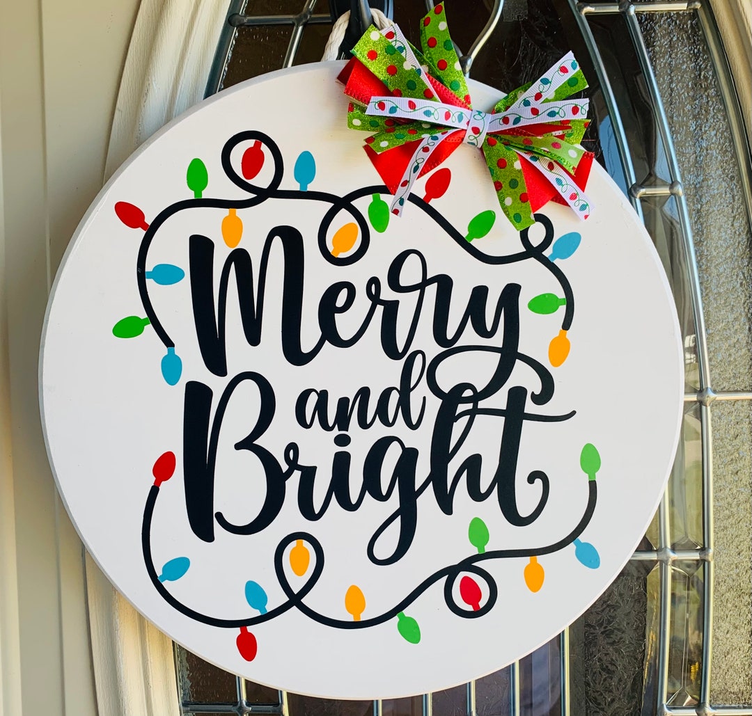 Merry and Bright Door Hanger Front Door Sign Christmas - Etsy