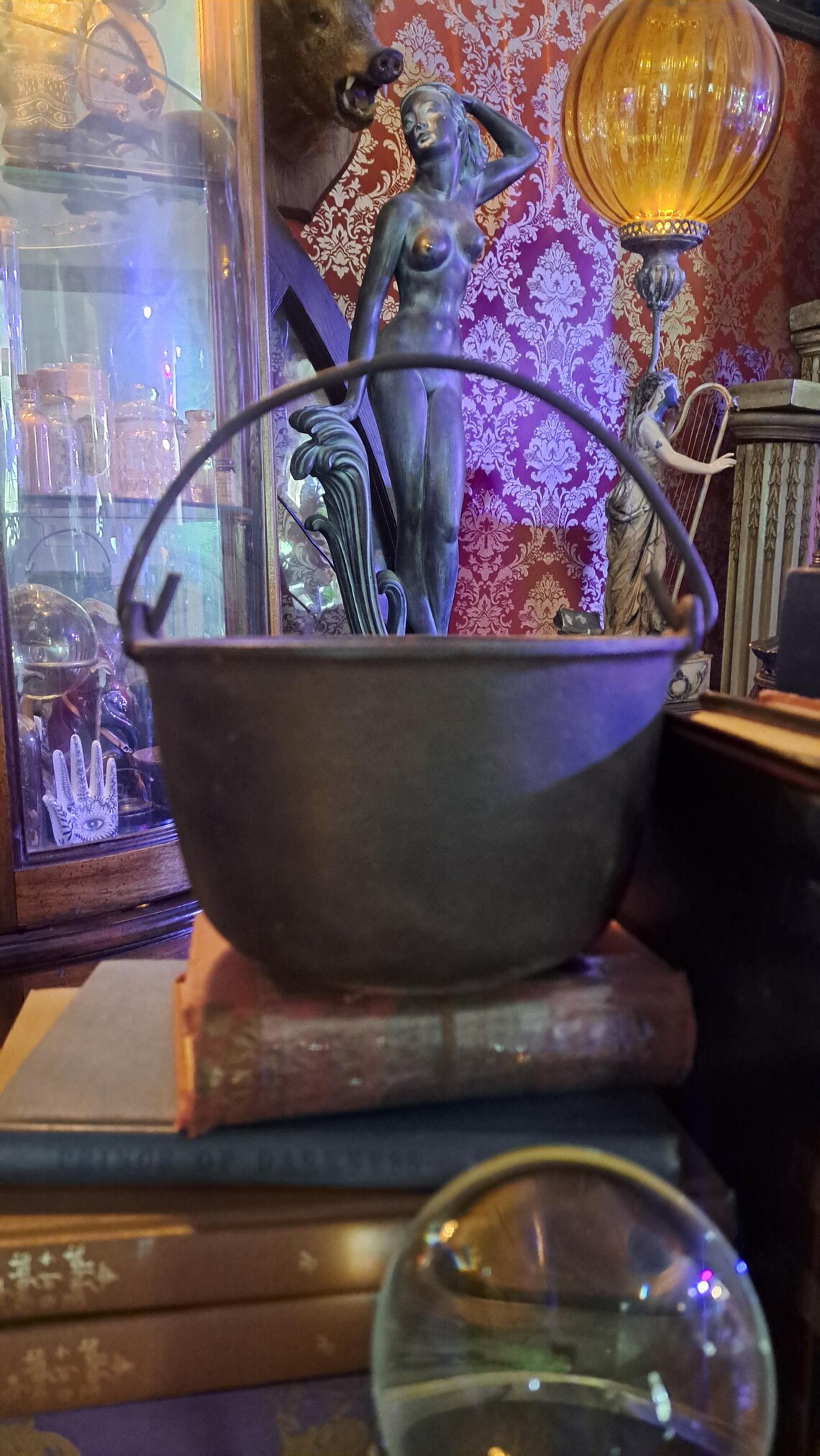 Antique Cast Iron LARGE REAL Witch Cauldron Kettle Witchcraft Spell ...