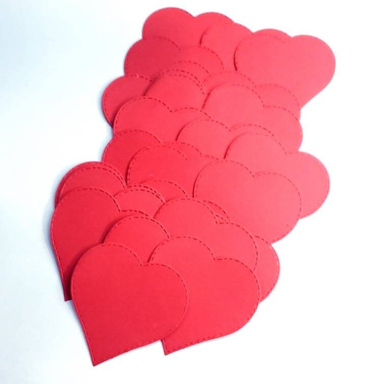 Red Stitched Paper Heart Blanks, 25 Pack of 2.25 Inch Die Cut Cardstock ...