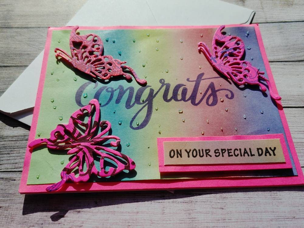Pink Butterfly Congratulations Card for Her Handmade Congrats - Etsy
