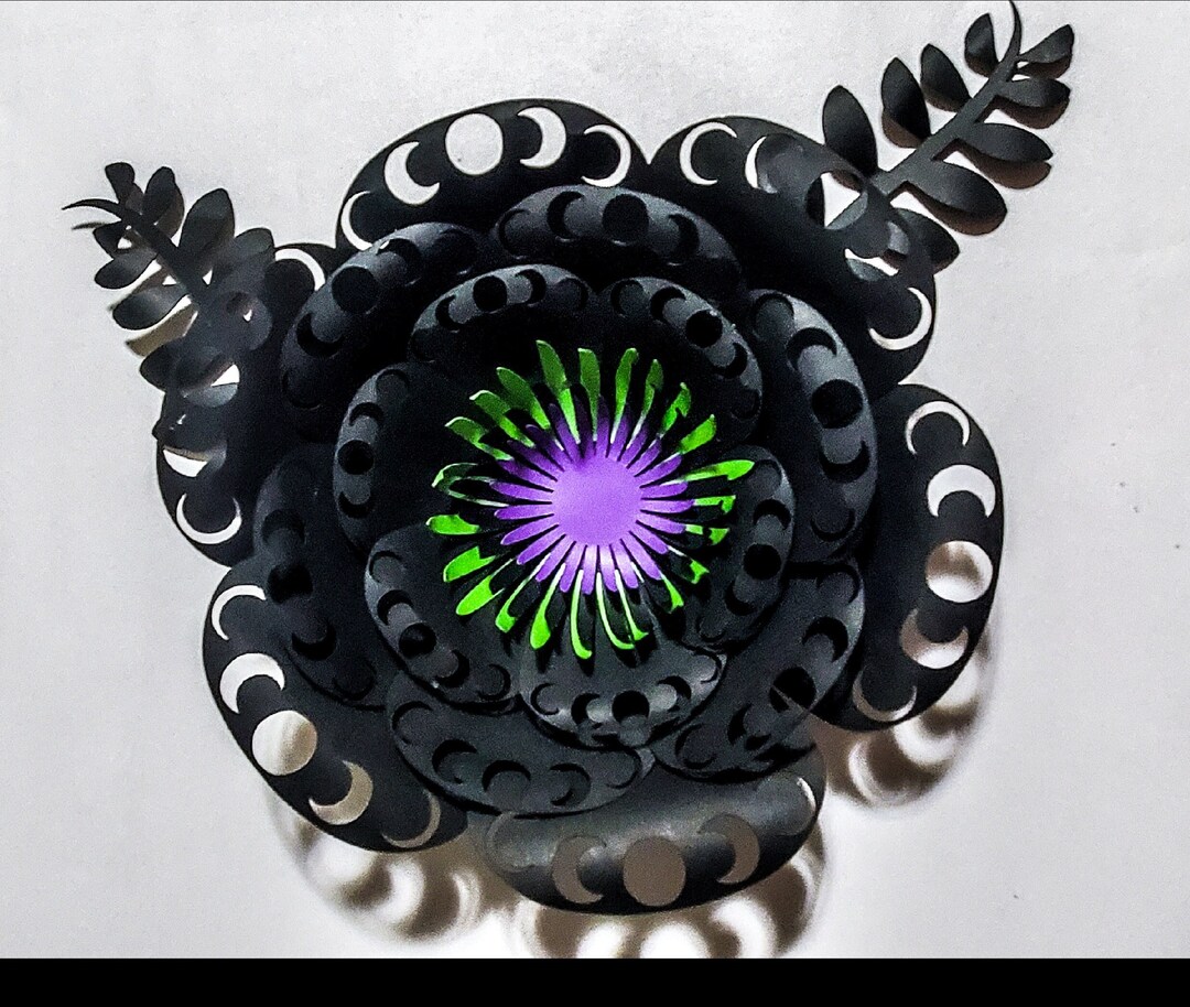 2 Black Paper Flowers, 8inch Moon Phases Flowers, 2 Pack Halloween ...