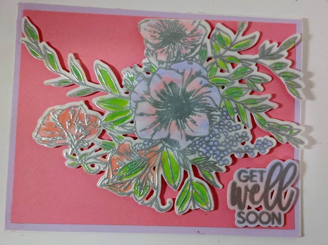 Pink Handmade Get Well Soon Card With Embossed Flowers, Feel Better ...