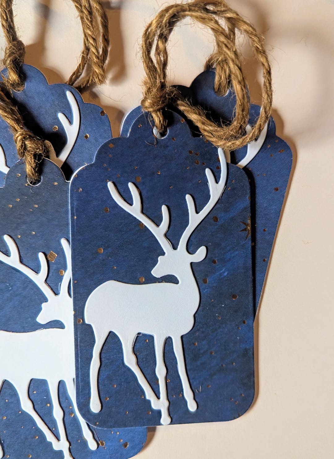 Set of 6 Christmas Gift Tags With White Deer Handmade - Etsy
