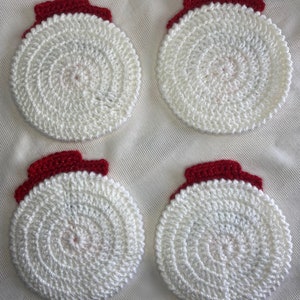 Handmade Crochet Sparkly Red Hat Snowman Coasters Set of 4 - Etsy