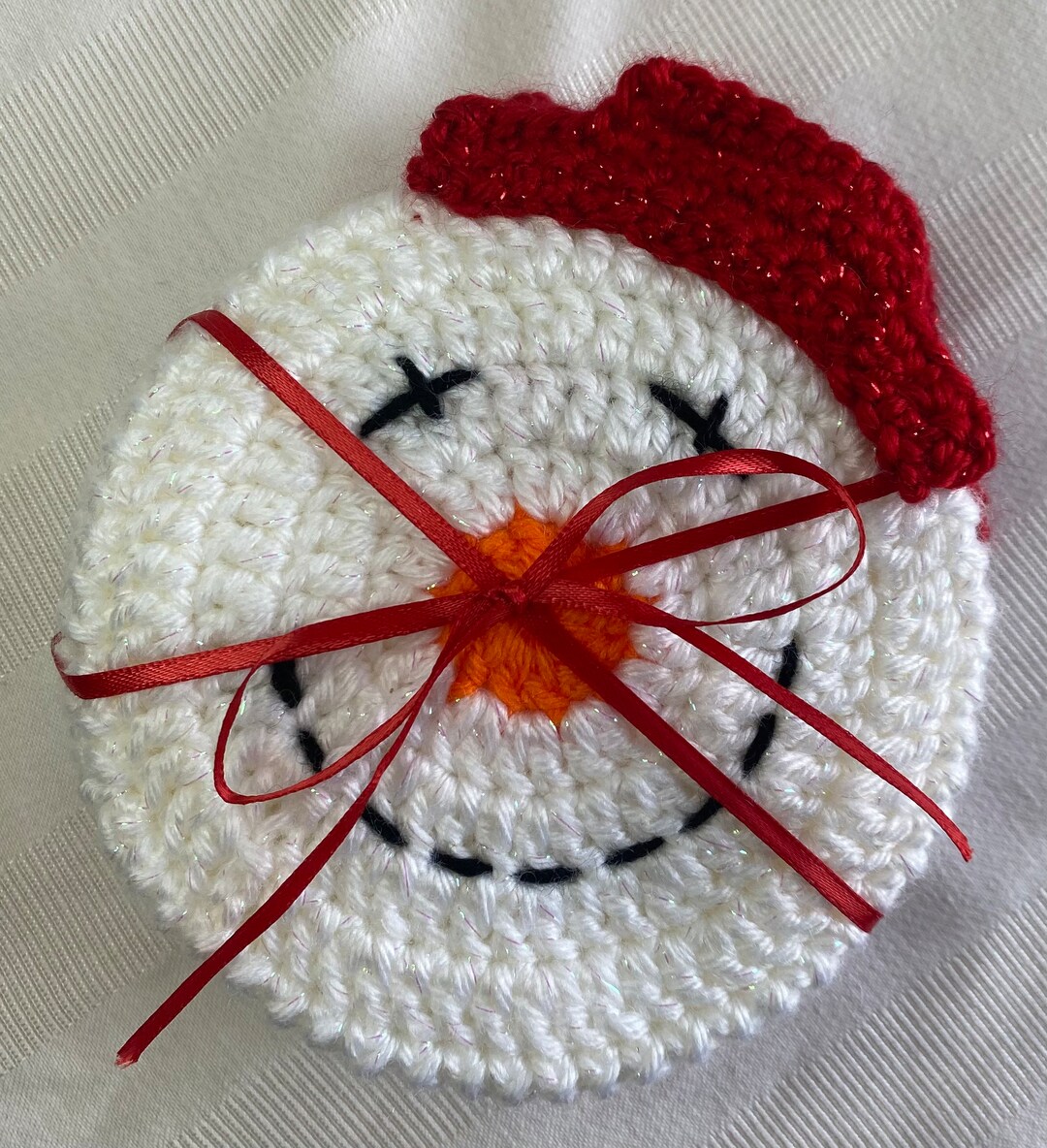 Handmade Crochet Sparkly Red Hat Snowman Coasters Set of 4 - Etsy