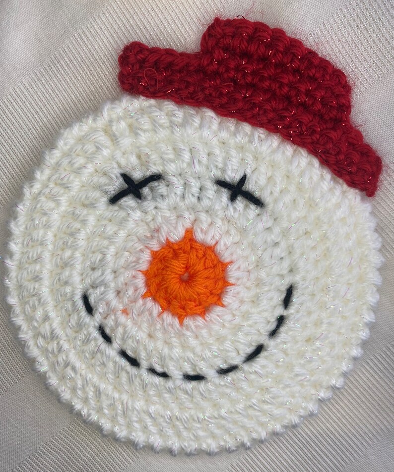 Handmade Crochet Sparkly Red Hat Snowman Coasters Set of 4 - Etsy