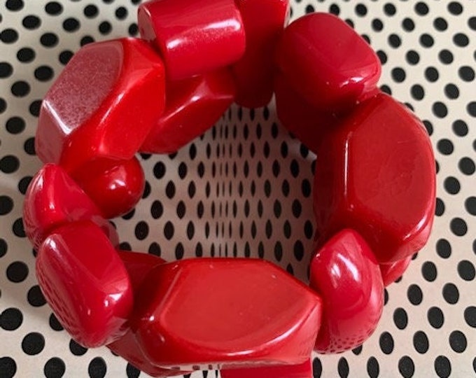 Chunky 2-strand Red Mod Lucite Beaded Bracelet, Vintage Patriotic 4th ...