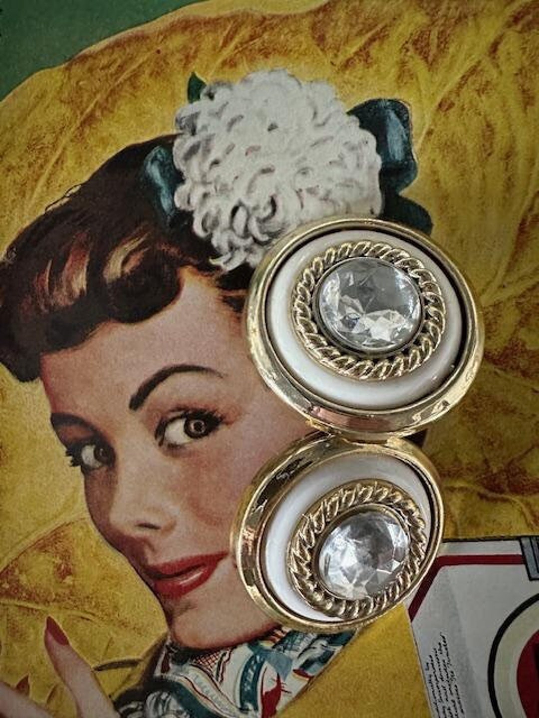 1990s Oversized Lucite Button Clip on Earrings off White Mega Vintage ...