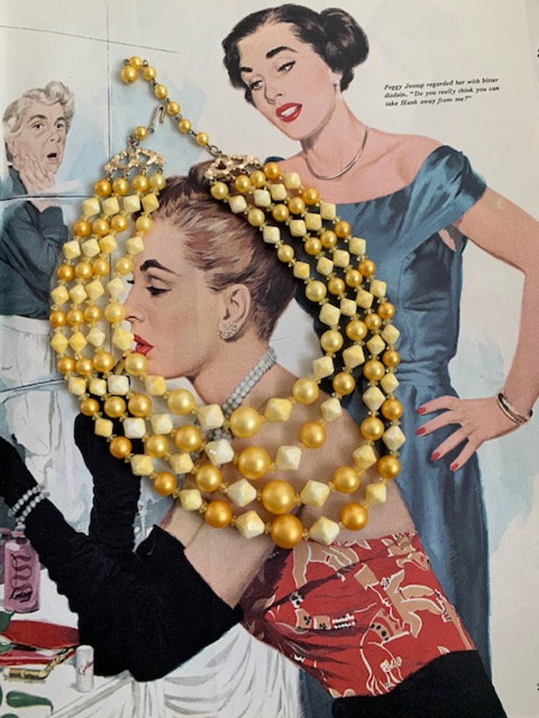 1960s Yellow Celluloid Popcorn Bead Necklace Four Strand Hong Kong ...