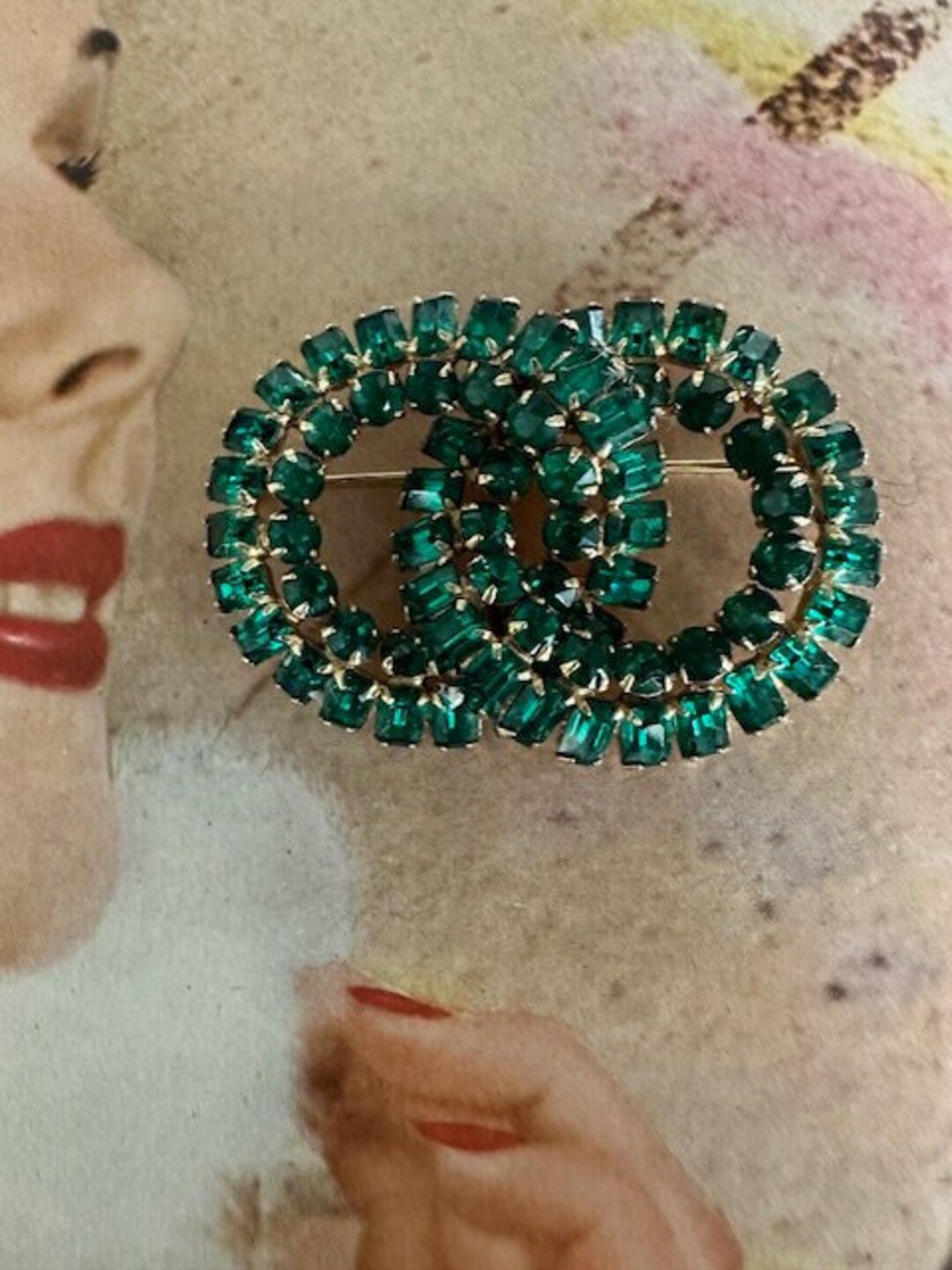 Eisenberg Emerald Green Crystal Brooch, Eisenberg Signed Brooch ...