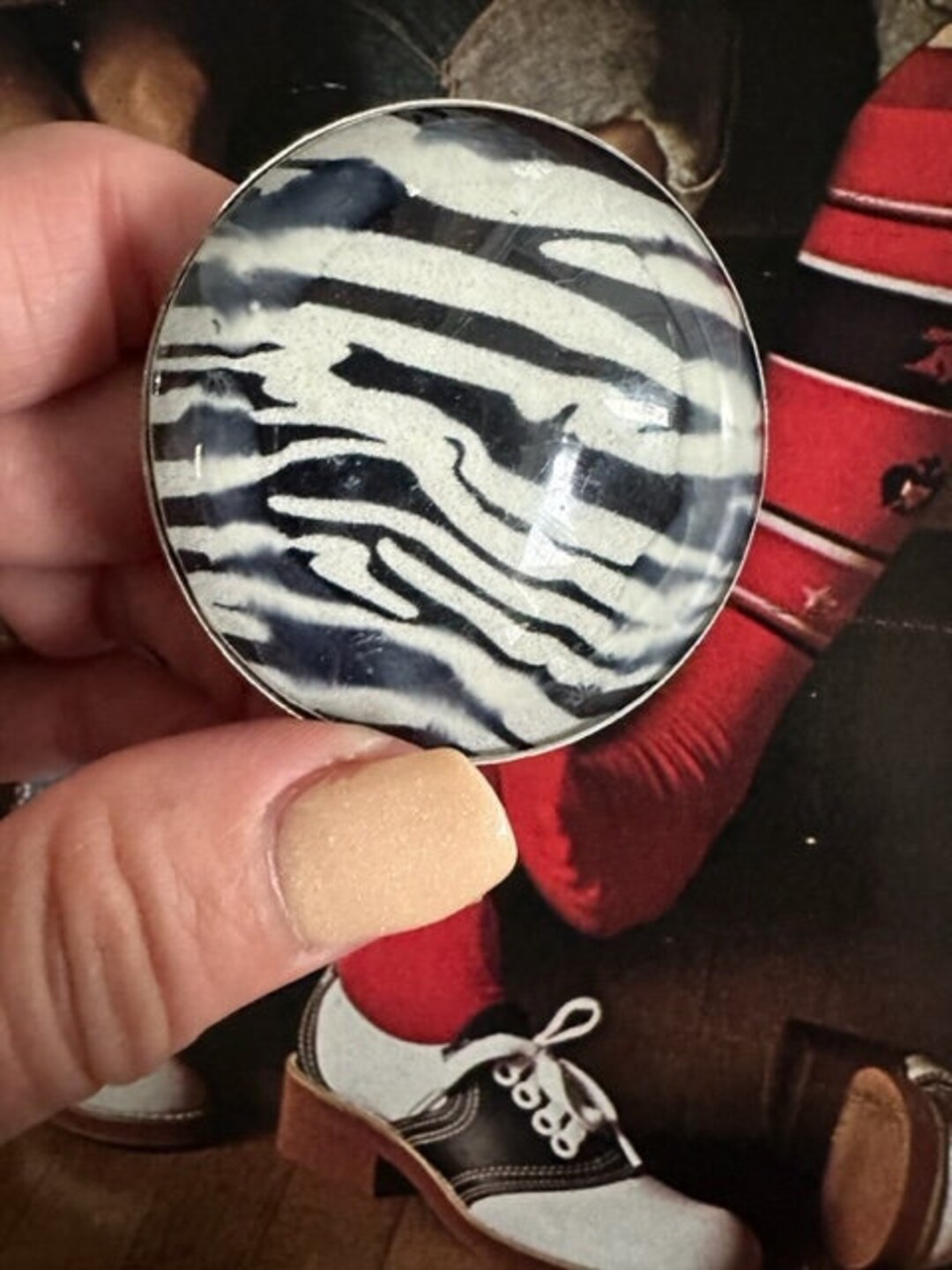 80s Mega Round Zebra Print Ring, Big Zebra Print Statement Ring, Big ...