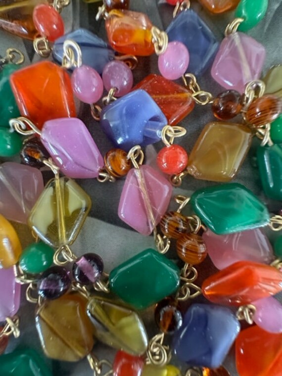 60s Multi--color Chiclet Glass Bead Long Necklace, Gl… - Gem