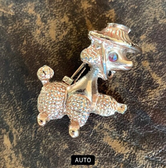 Poodle Rose gold with a Hat Pin, 50s Poodle Pin, Dog … - Gem