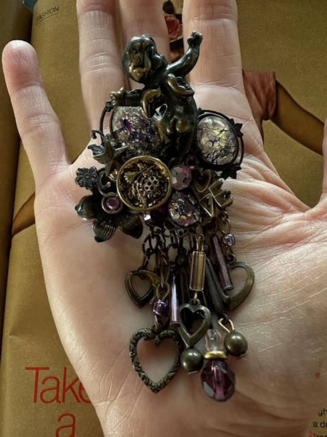 80s Lisa Carlson Collage One of a Kind Brooch, Lisa Carlson Hand Made ...