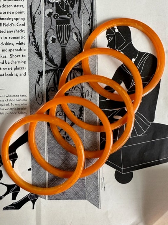 Bakelite (Five) Orange Marmalade Bangles, Bakelite Ba… - Gem
