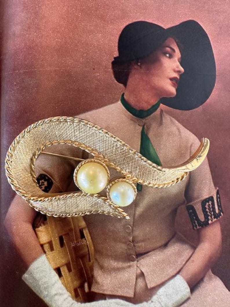 1960s Sarah Coventry Signed Gold Tone Brooch With Faux Pearls Vintage ...