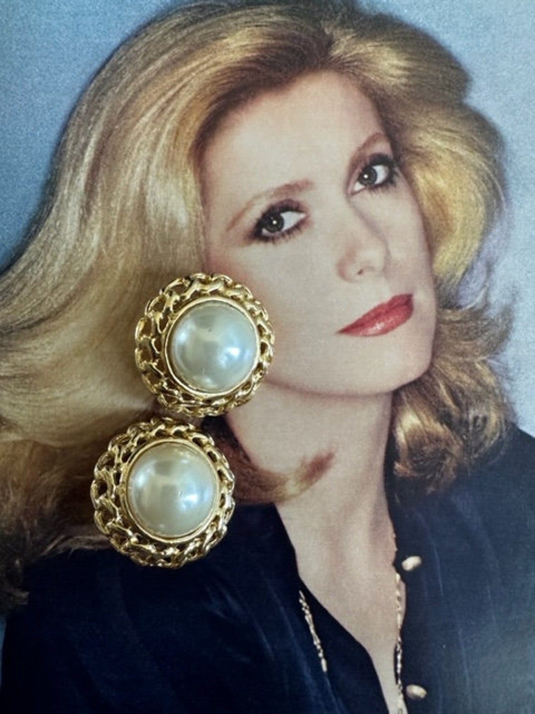 80s Mega Gold and Pearl Earrings, 80s Mega Pearl Earrings, 80s Bold ...