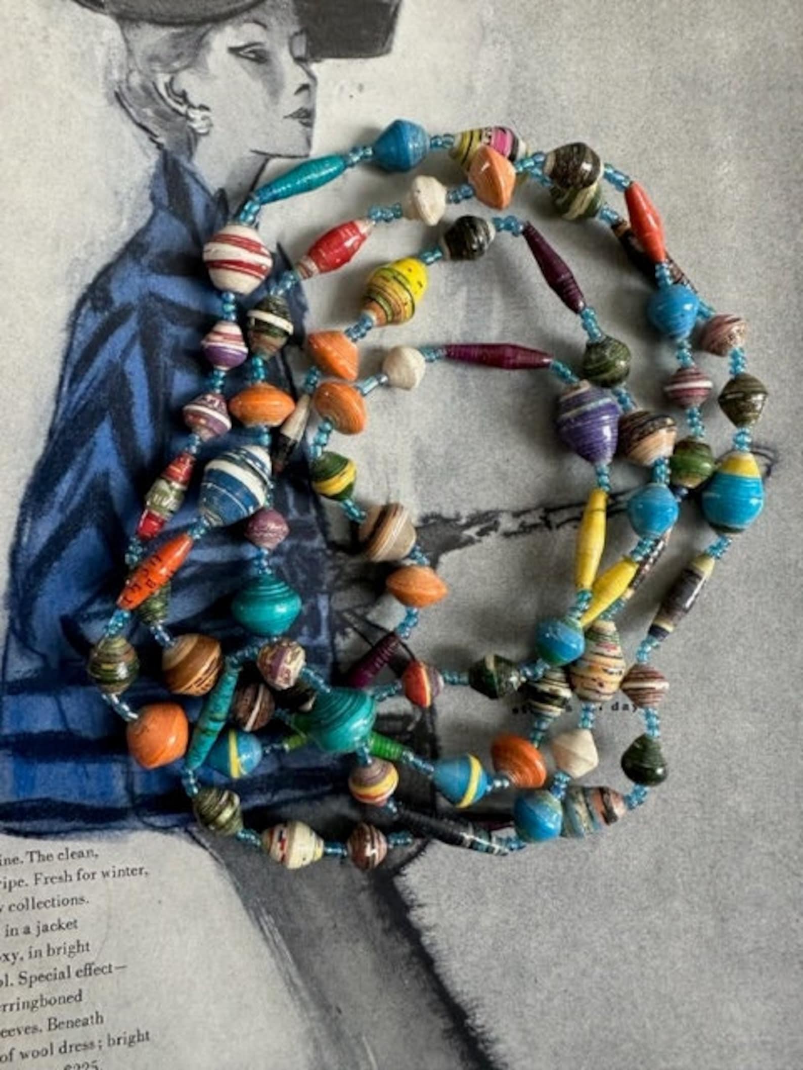 Handmade Paper Beaded Necklace Paper Bead Necklace 60 - Etsy