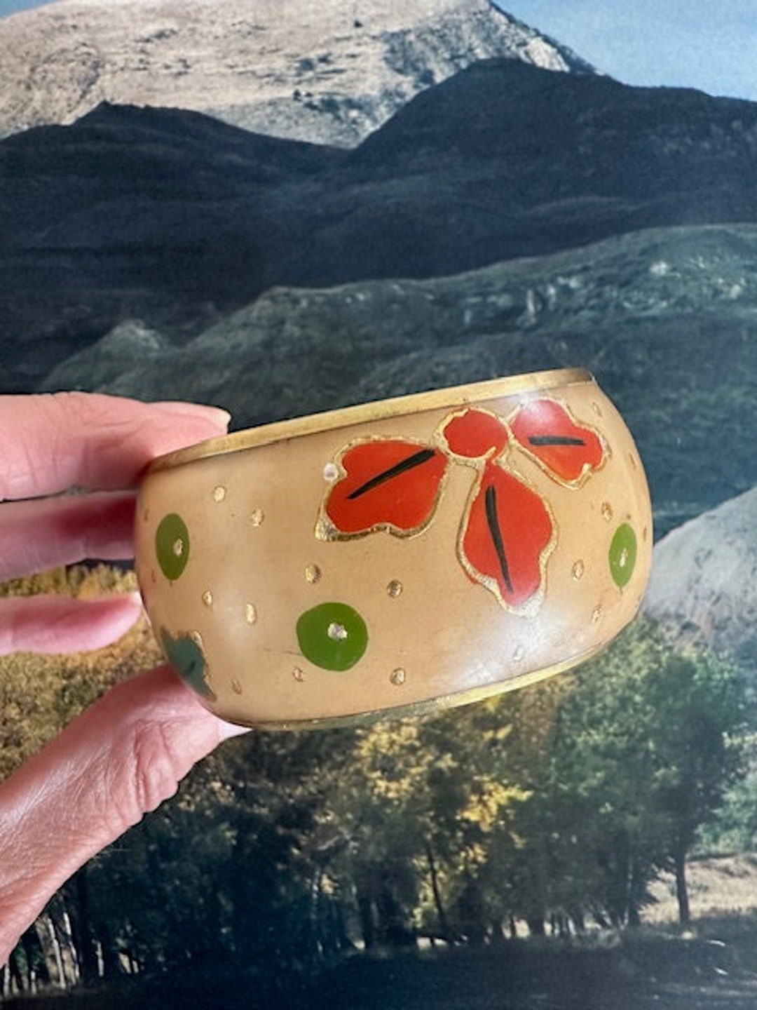 70s Wide Bangle, Chunky Bangle Bracelet, Chunky Flower Bangle, 70s ...