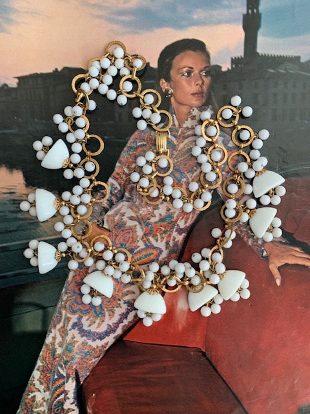 Napier 60s Milk Glass Bells & Beads Necklace, Napier Milk Glass ...