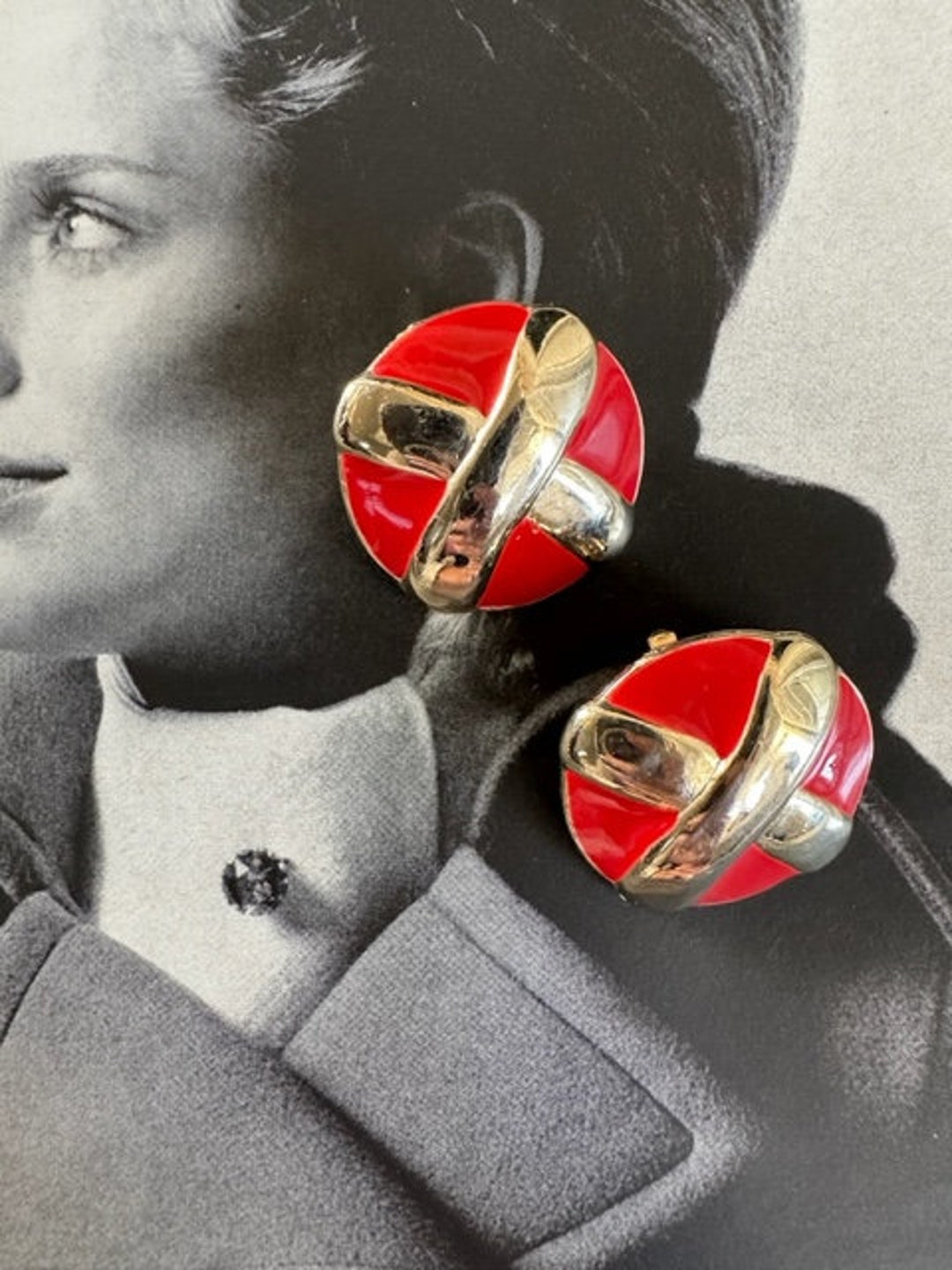 Donald Stannard Red and Gold Clip on Earrings, Donald Stannard Earrings ...