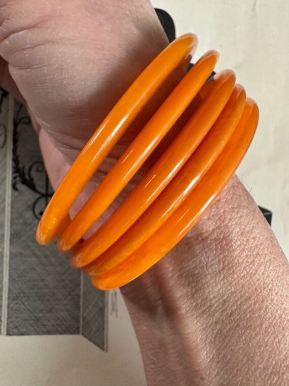 Bakelite (Five) Orange Marmalade Bangles, Bakelite Ba… - Gem