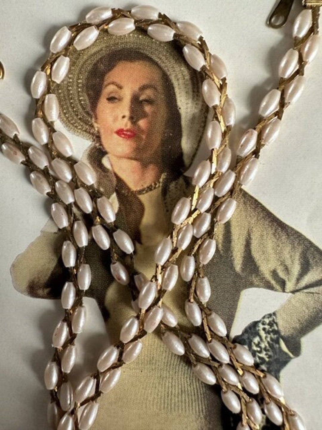 1970s Twisted Double Gold Chain Vintage Faux Pearl Necklace 23 Inch ...