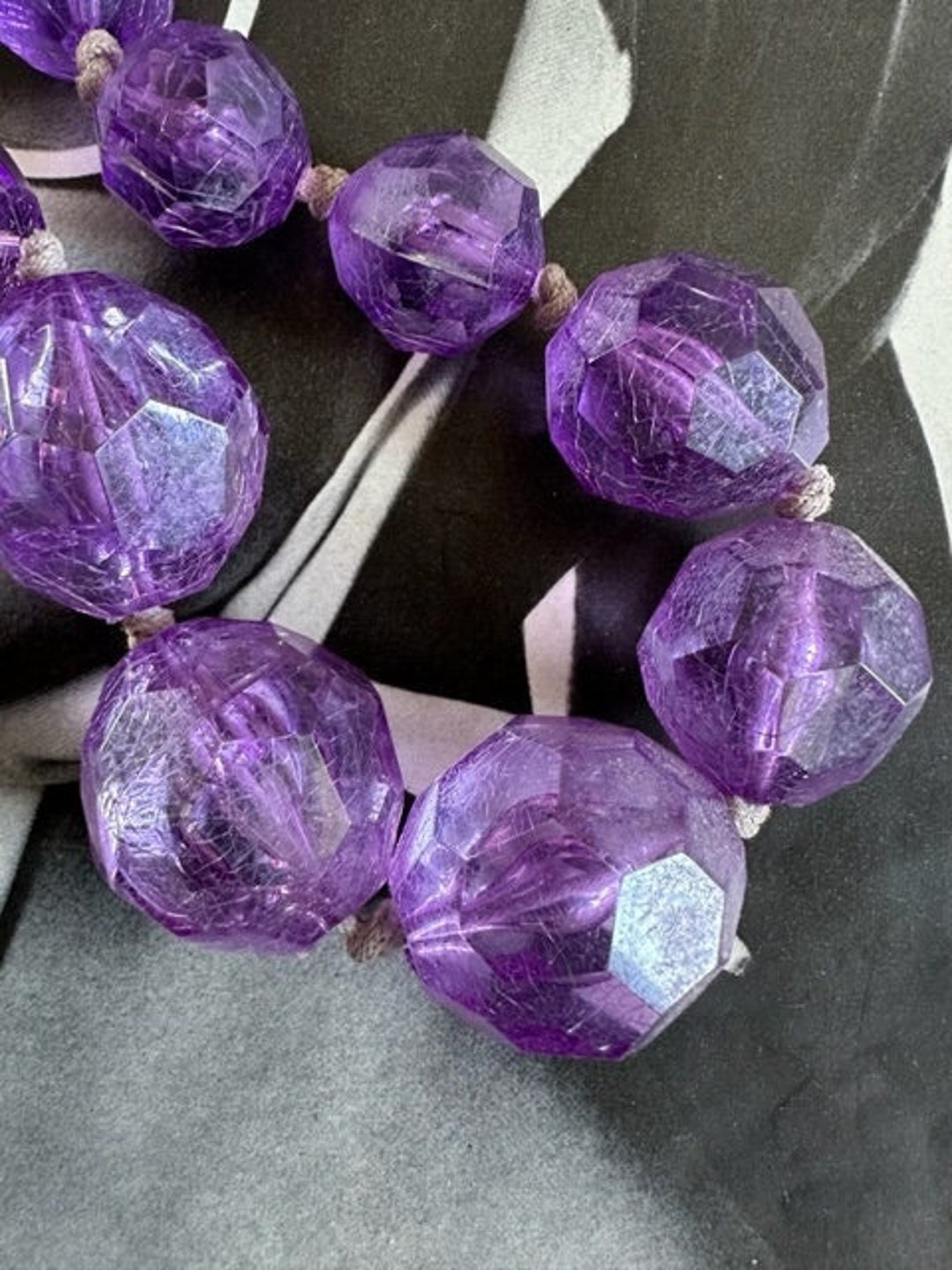 80s Mega Lucite Crackle Bead Necklace, 80s Gigantic Bead Necklace, 80s ...