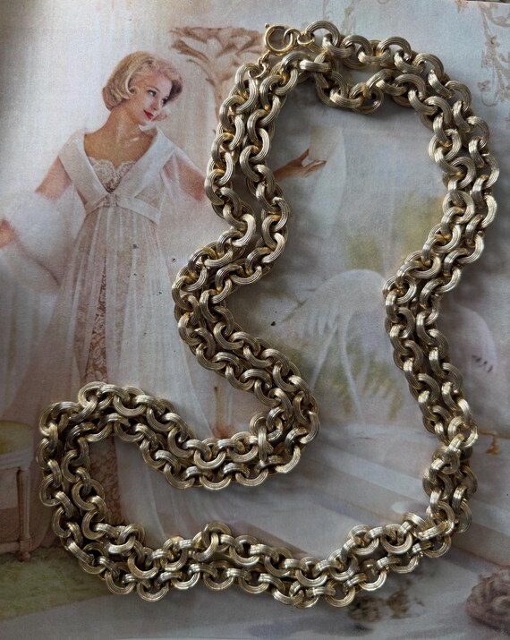 1960s Monet Signed Champagne Gold Double Link Chain N… - Gem