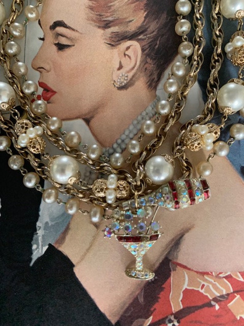 1950s Coro Signed MCM 5 Strand Pearl Gold Necklace With Champagne ...