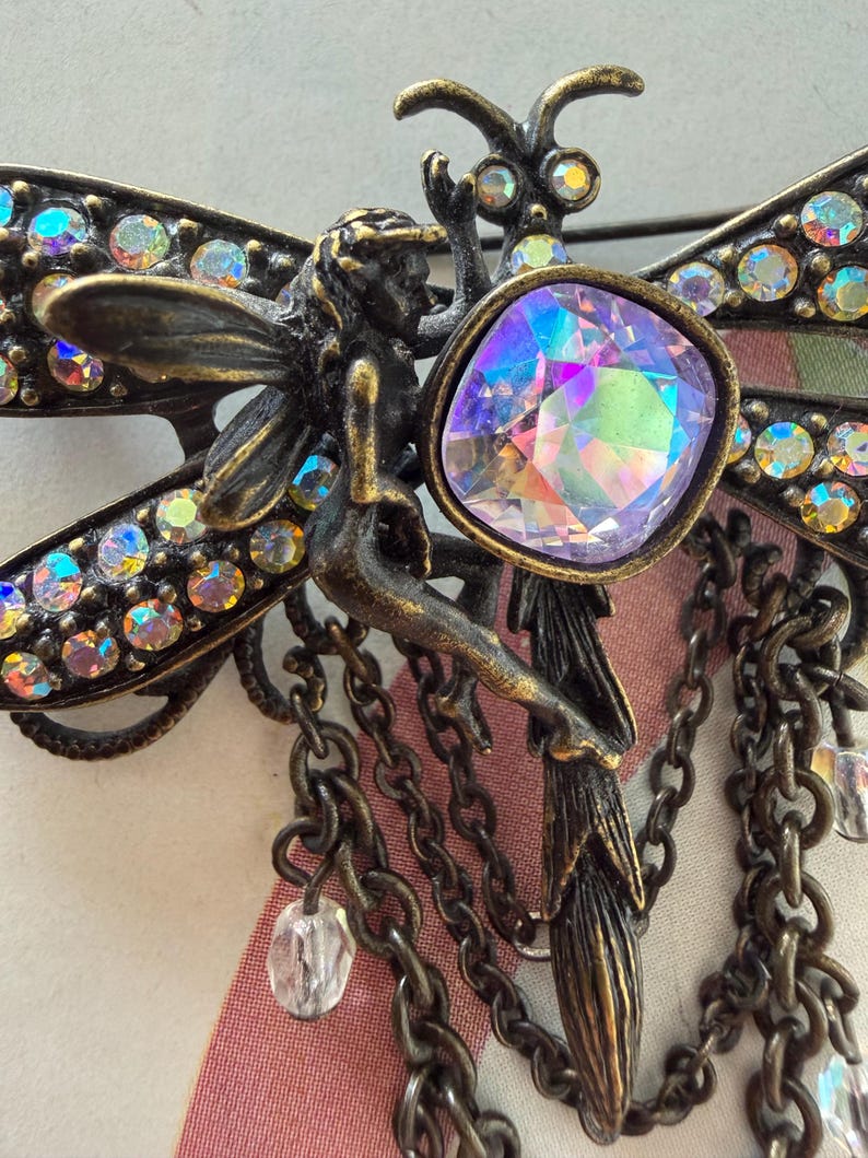 1980s Kirks Folly Signed Dragonfly Fairy Bug Brooch Vintage Fantasy AB ...