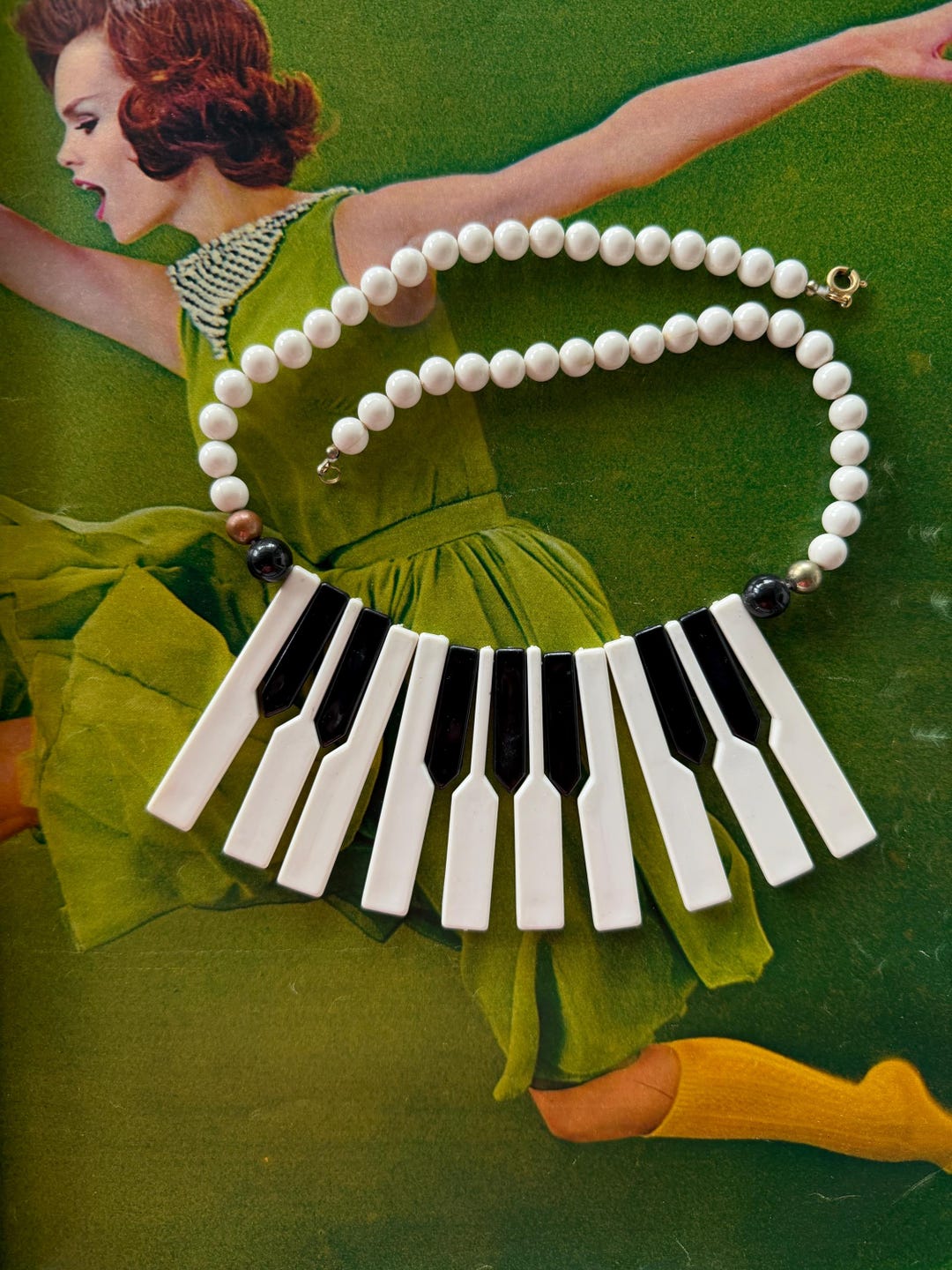1980s Piano Key Lucite Bib Necklace Musical Black White Keyboard Rare ...