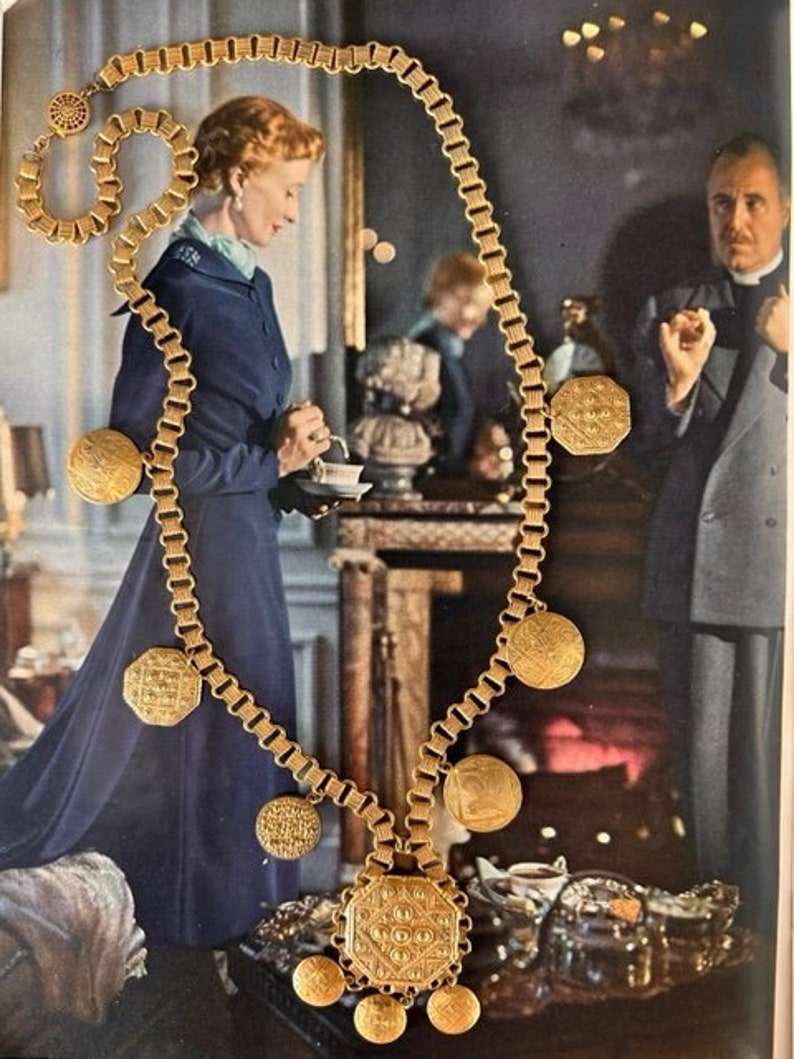 1940s Miriam Haskell Signed Vintage Gold Etruscan Book Chain Necklace ...