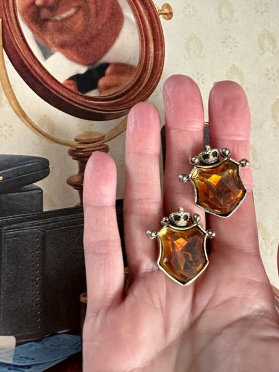 Vintage Swank Citrine Shield with Crown Cuff Links, S… - Gem