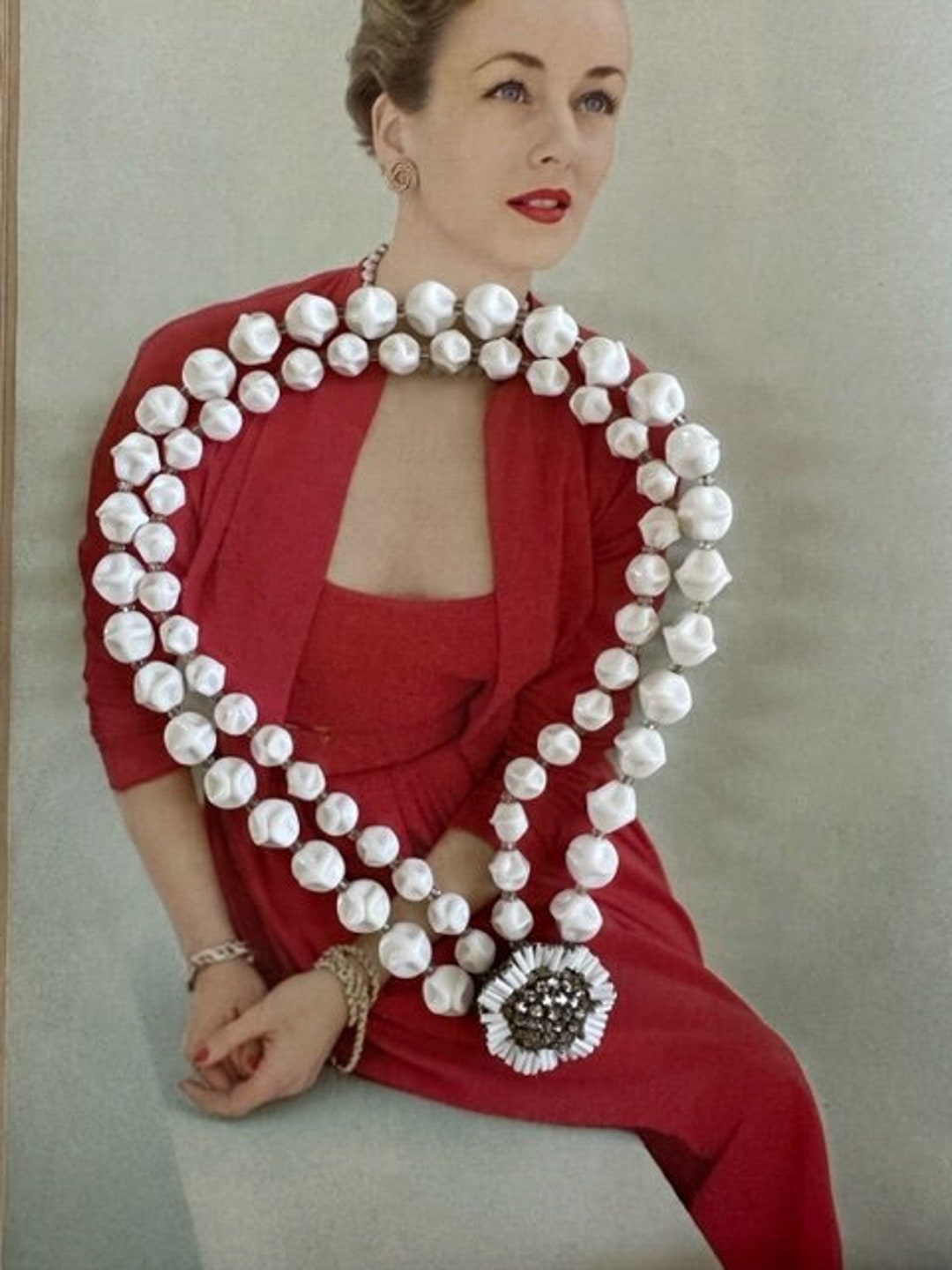 40s Miriam Haskell Signed Milk Glass 2 -strand Beaded Necklace, 40s ...