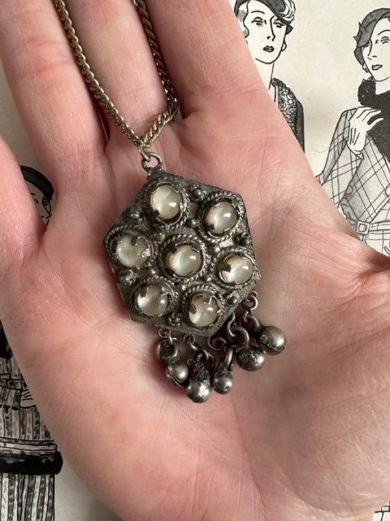 Art Deco Pot Metal Pendant with Glass Inset Beads, Si… - Gem