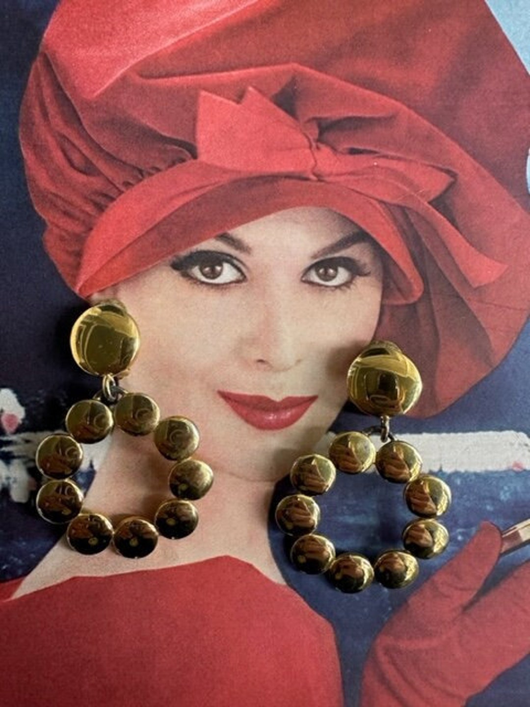 80s Anne Klein Gold Drop Hoop Earrings, Anne Klein Earrings, Vintage A ...