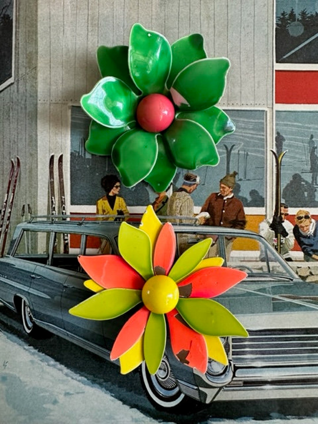 Two 60s Flower Enamel Pins, Two Flower Pins With Chipped Enamel, 60s ...