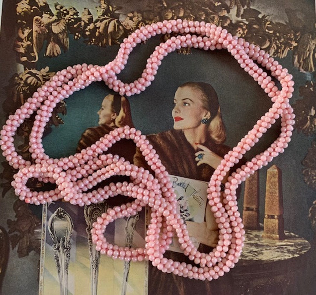 Vintage Infinity Pearl Rope Necklace, Pink Pearl Beaded Rope Necklace ...
