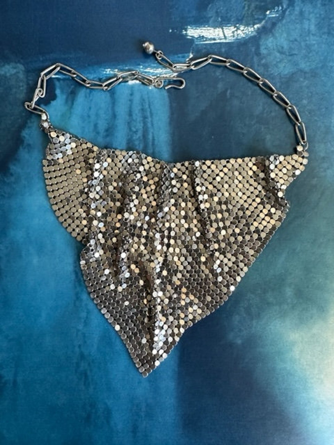 Silver Metal Mesh Bib Necklace,disco Jewelry, 70s Necklace, 70s Jewelry ...