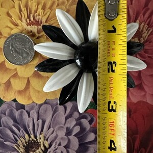 60s Mega Balk and White Enamel Flower Brooch, Large Metal Flower With ...